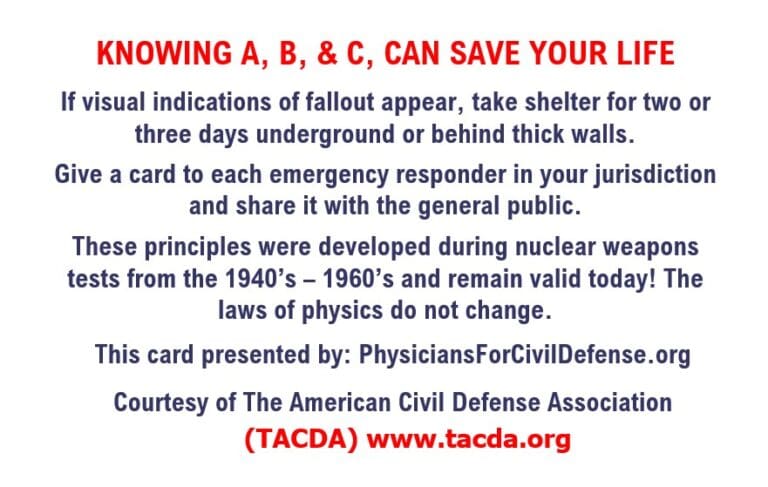 Nuclear Detonation Survival Card - The American Civil Defense Association